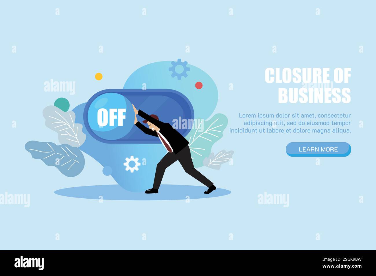 Businessman turn off switch. Business closure Failure in career ...