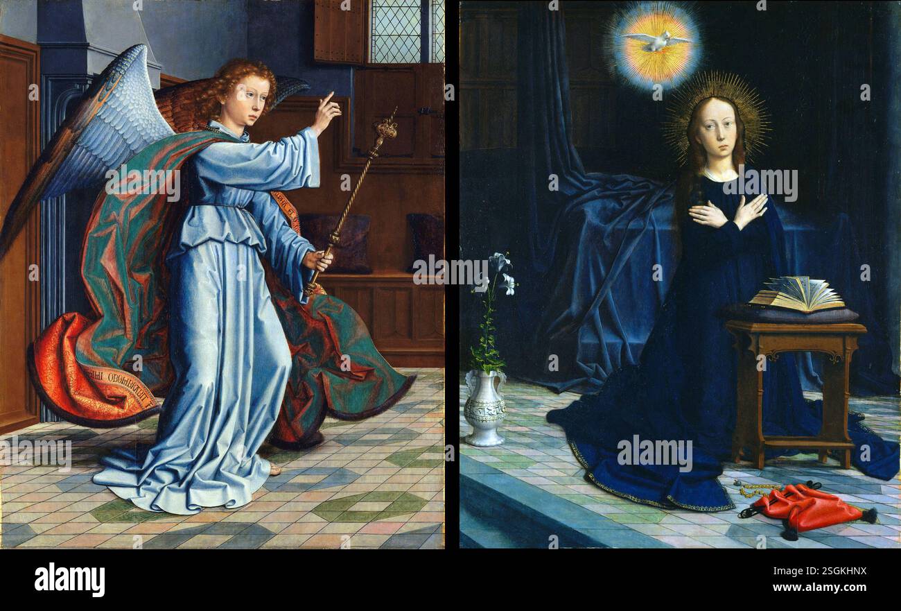 Gerard David - The Annunciation - The angel and the Virgin Stock Photo ...