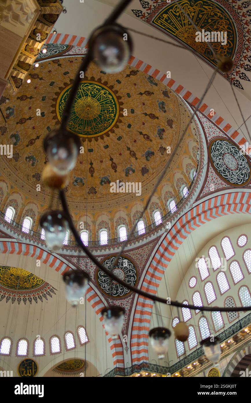 Beautiful interior at Suleiman mosque.. Suleymaniye Mosque is one of ...