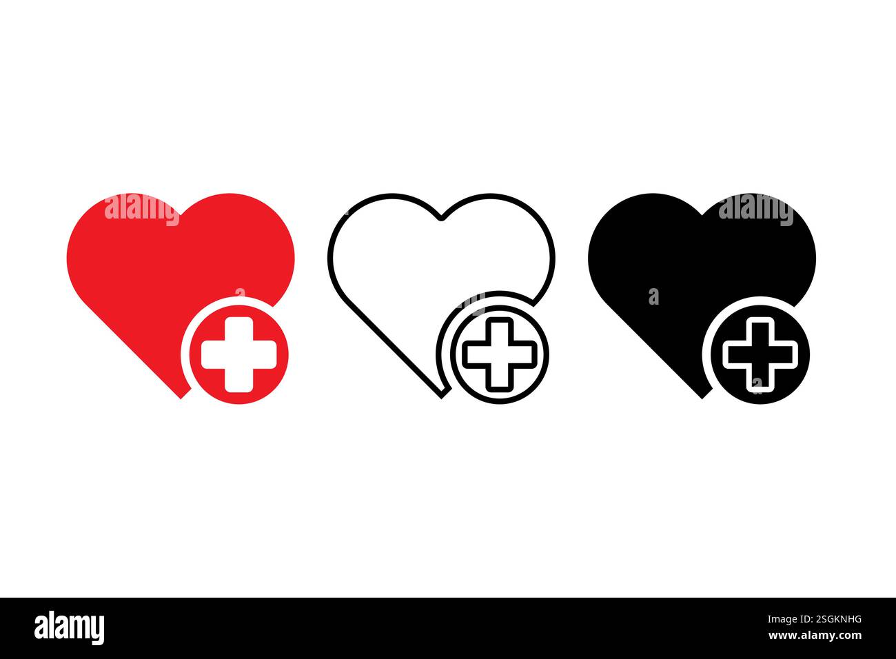 Red heart icon. White heart outline. Black heart shape. Vector medical ...