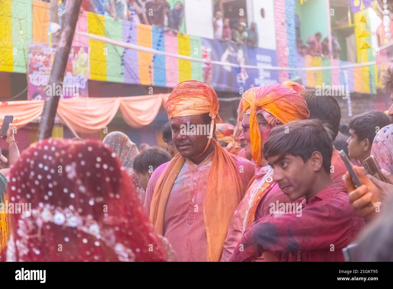 Group of hindu male from nandgaon in traditional clothes and colorful ...