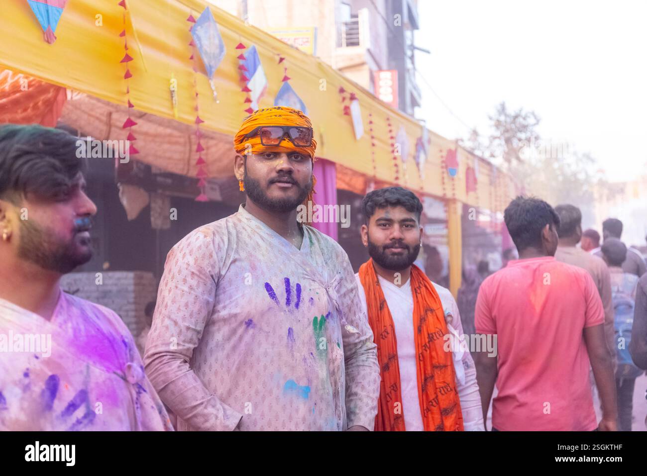 Group of hindu male from nandgaon in traditional clothes and colorful ...