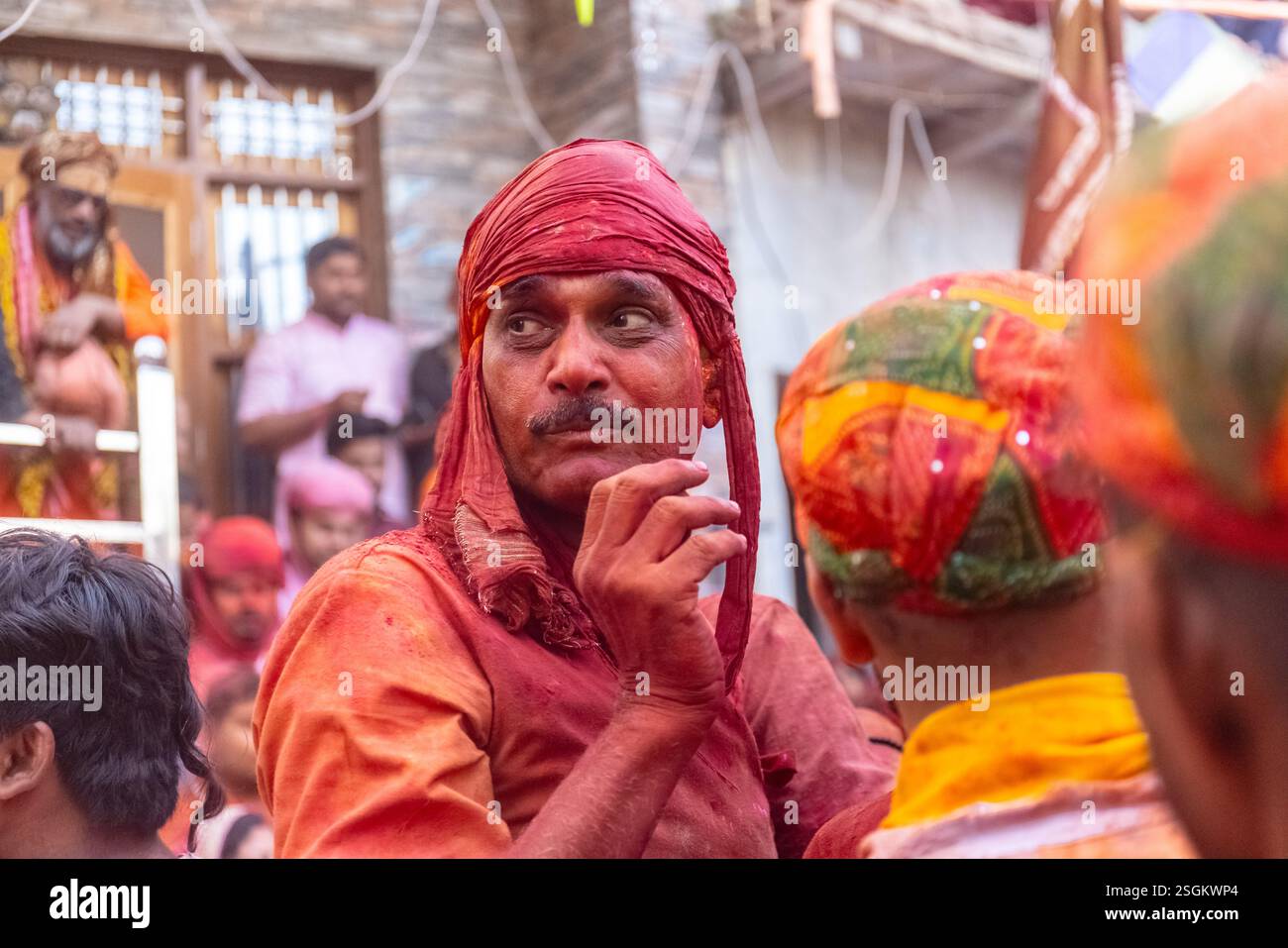 Group of hindu male from nandgaon in traditional clothes and colorful ...