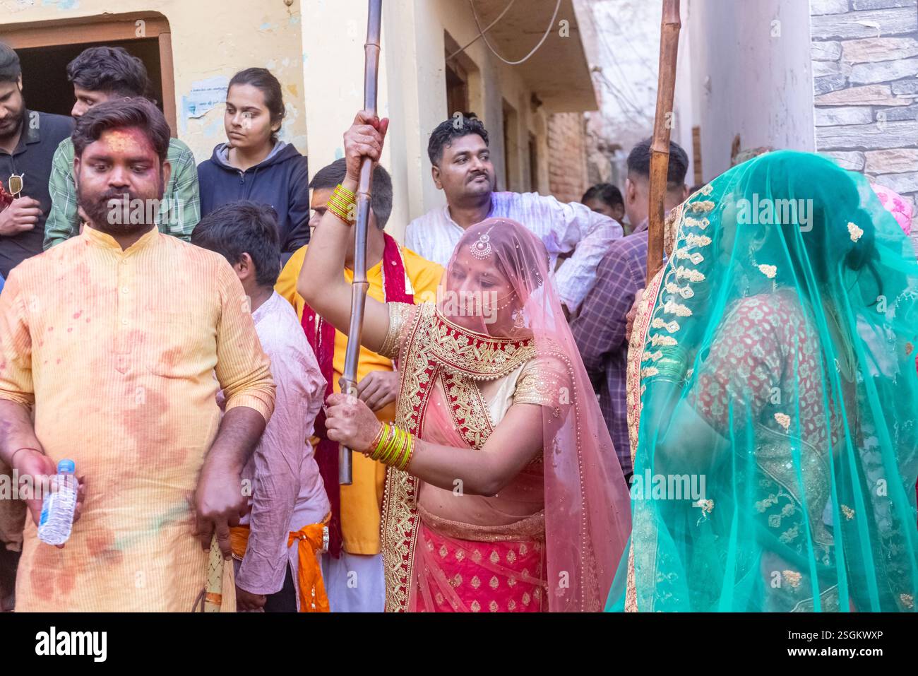 Group of hindu male from nandgaon in traditional clothes and colorful ...