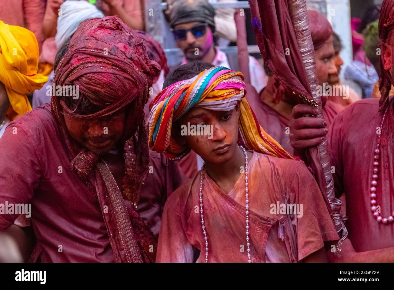 Group of hindu male from nandgaon in traditional clothes and colorful ...