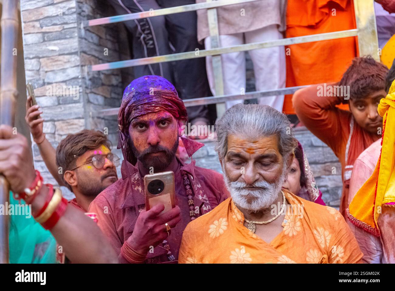 Group of hindu male from nandgaon in traditional clothes and colorful ...