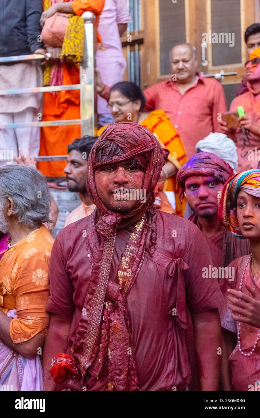 Group of hindu male from nandgaon in traditional clothes and colorful ...