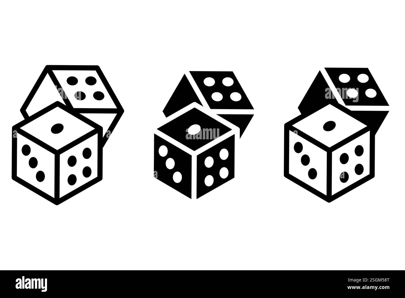 Stacked dice icons. Rolling dice shapes. Black white cubes. Vector gambling symbol Stock Vector ...