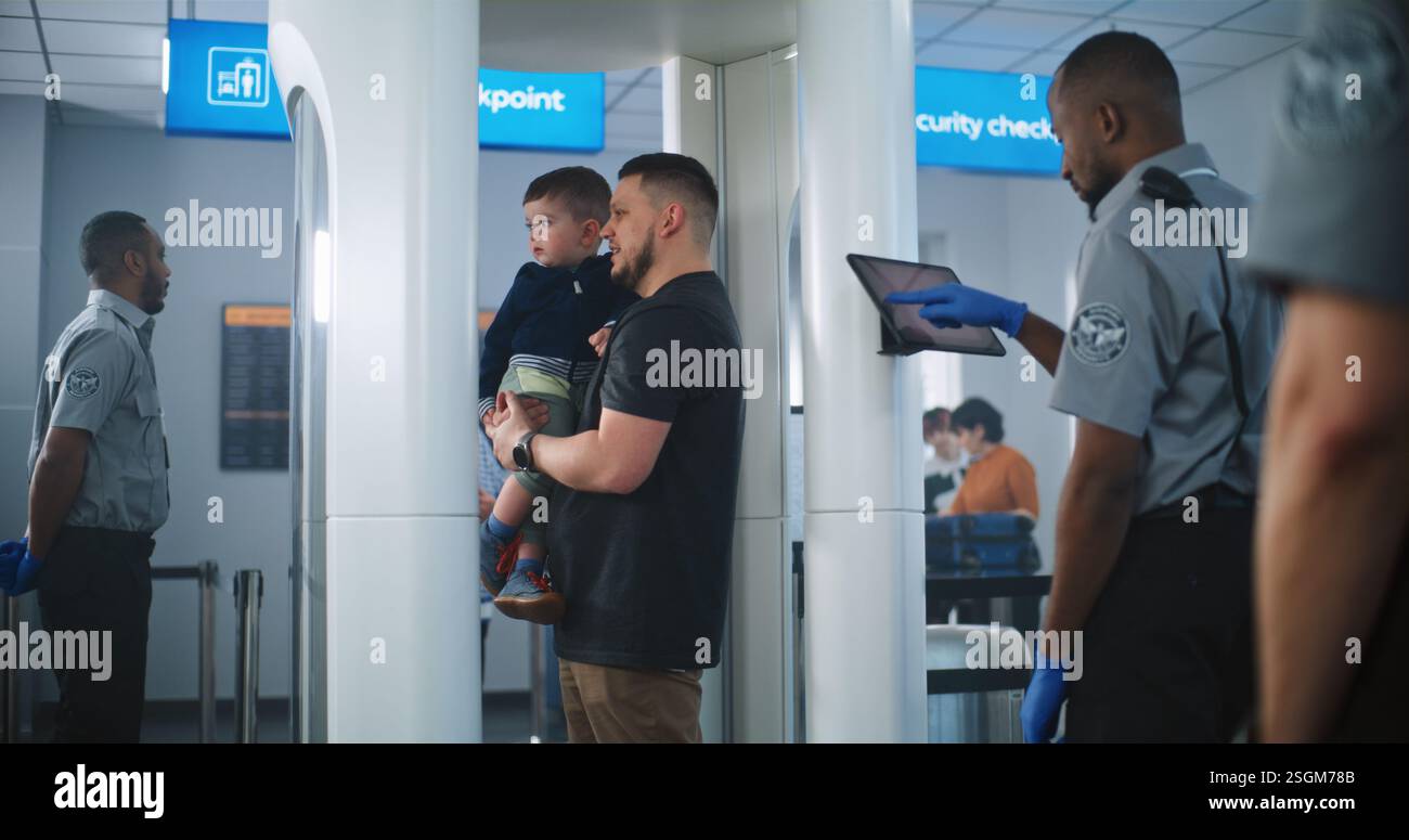 Airport Security Checkpoint: Family with Kids Passing Through Metal ...