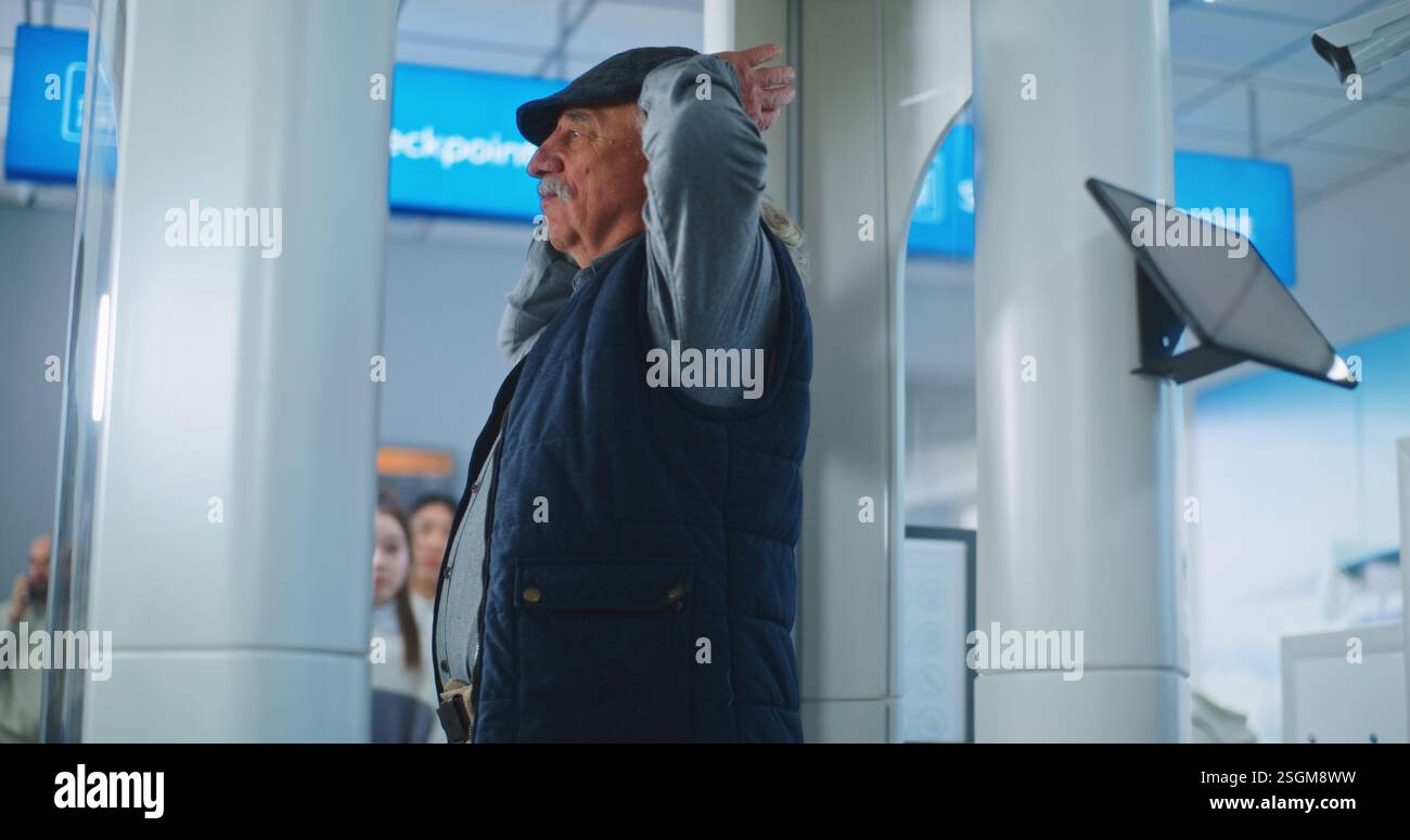 Airport Terminal: Diverse People Walking Through Metal Detector Scanner ...