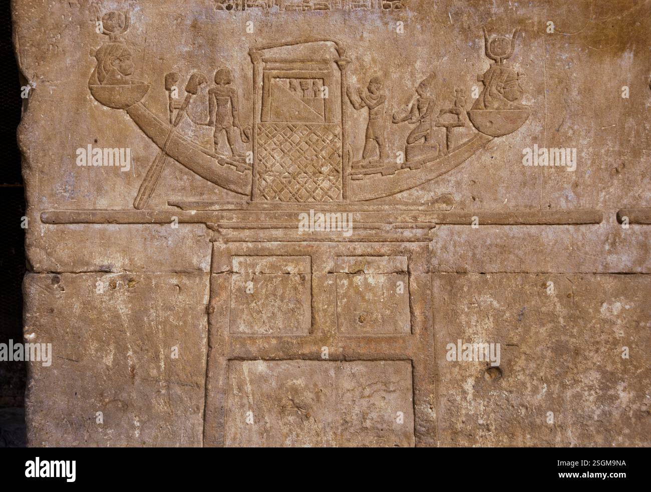 Relief depicting a sacred boat of Hathor, Temple of Edfu, Egypt ...