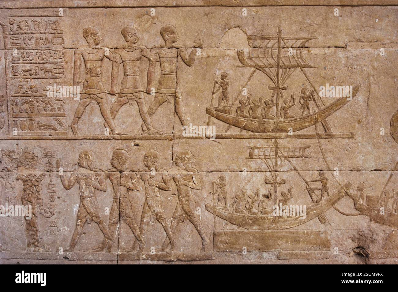 Reliefs depicting Egyptians and boats, Temple of Edfu, Egypt, Ptolemaic ...