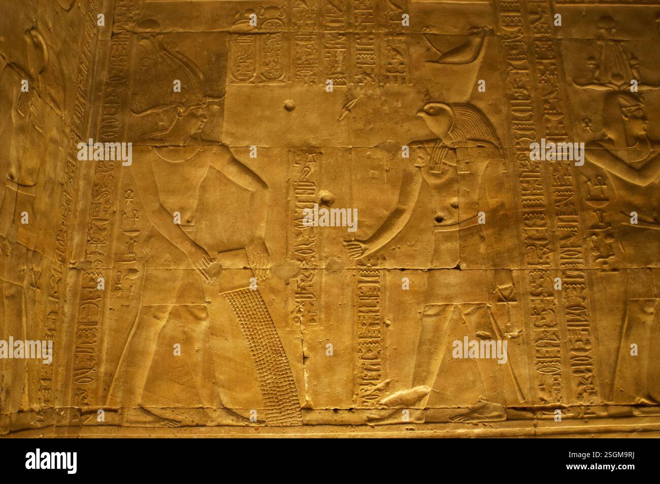 Relief of the Pharaoh making offerings to Horus, Temple of Edfu, Egypt ...