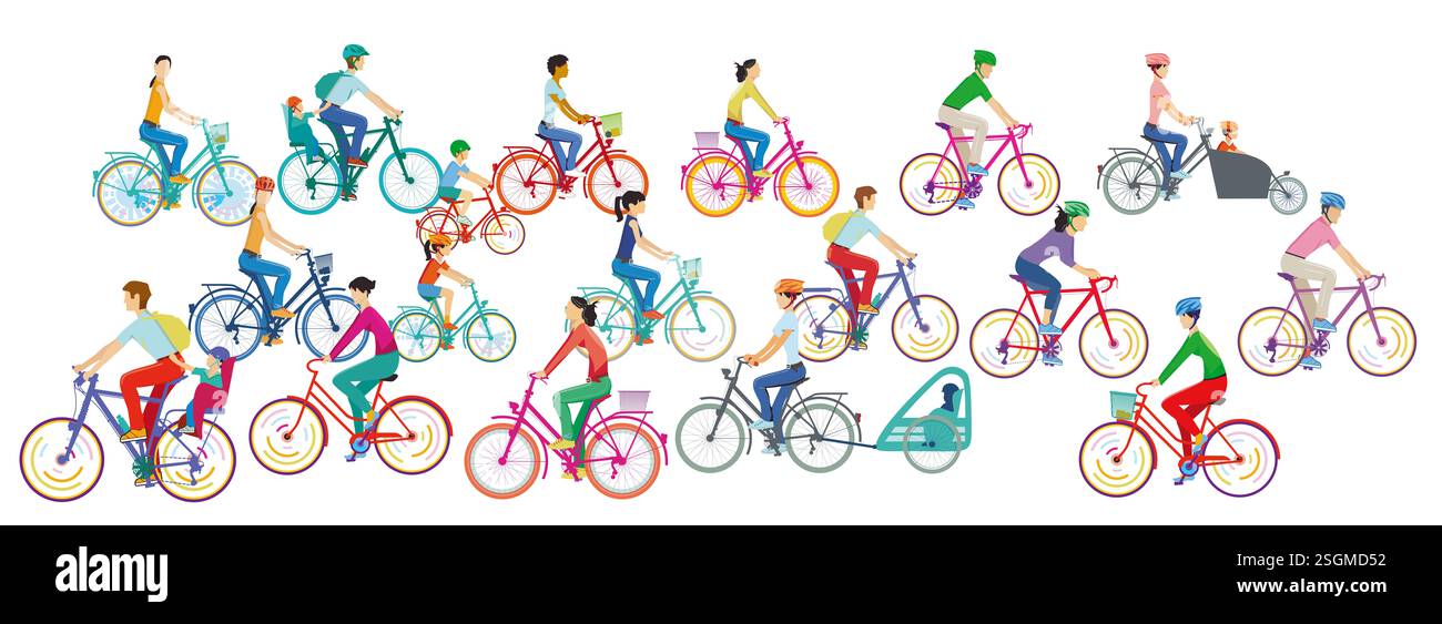 Cyclists on the cycle paths illustration Stock Photo - Alamy