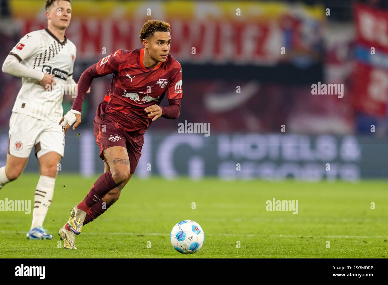 Leipzig, Germany. 09th Feb, 2025. Antonio Nusa (7) of RB Leipzig seen ...