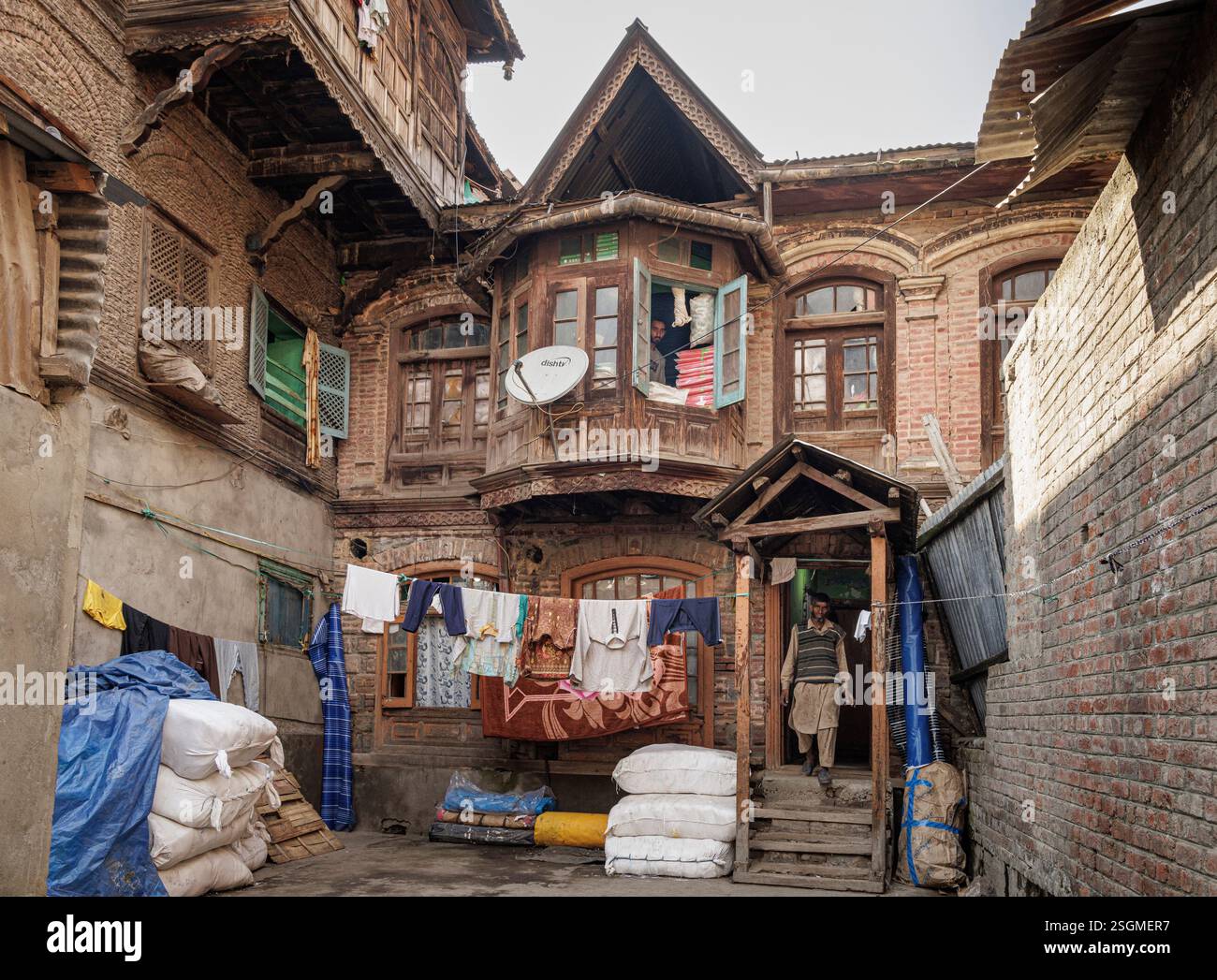 Wooden house, Old Srinagar, Kashmir, India, 2023. Old timber-built ...