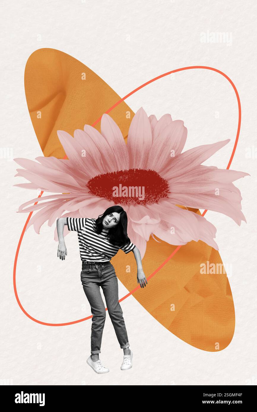 Creative photo collage trend artwork template of young woman confused ...