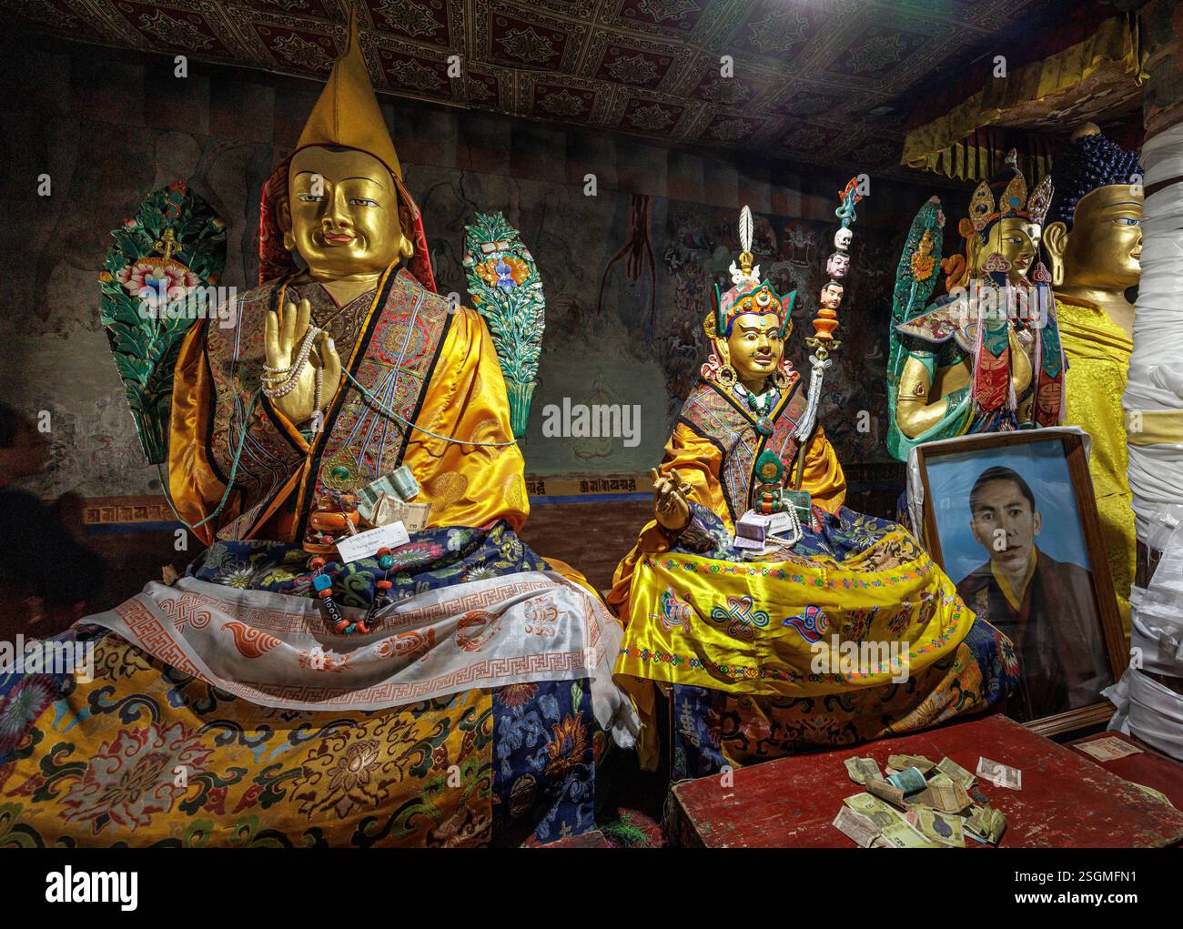 Thiksey Monastery, Ladakh, India, 2023. Statue of Je Tsong Khapa, the ...