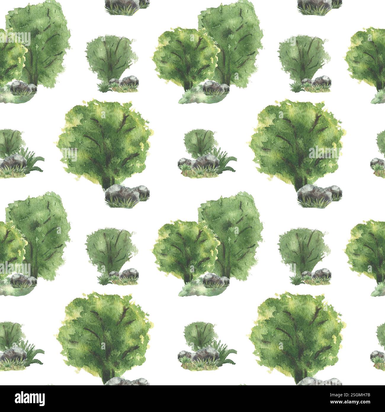 Watercolor landscape of greenery park seamless pattern isolated on ...