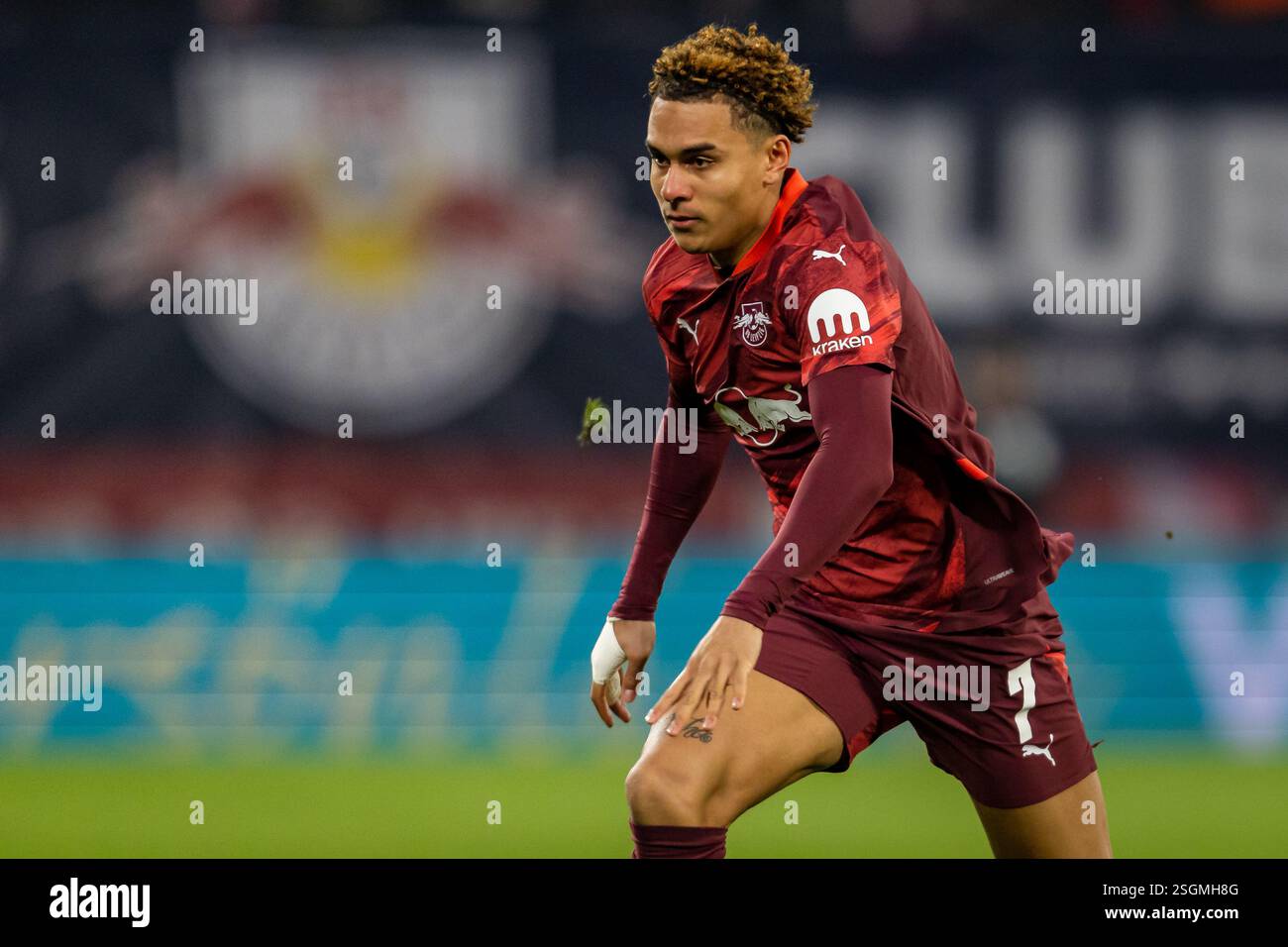 Leipzig, Germany. 09th Feb, 2025. Antonio Nusa (7) of RB Leipzig seen ...