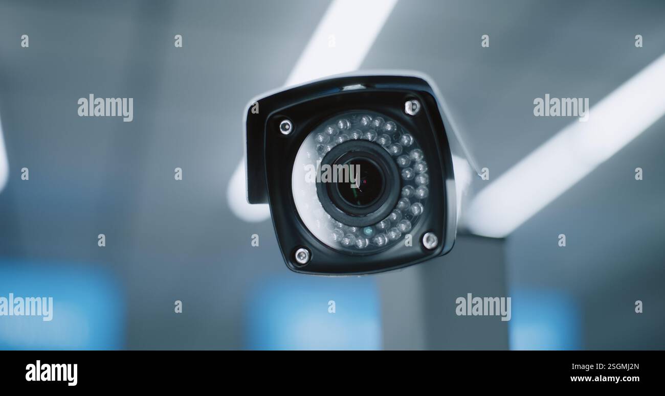 Modern Airport Security System: Close Up of Installed Surveillance ...