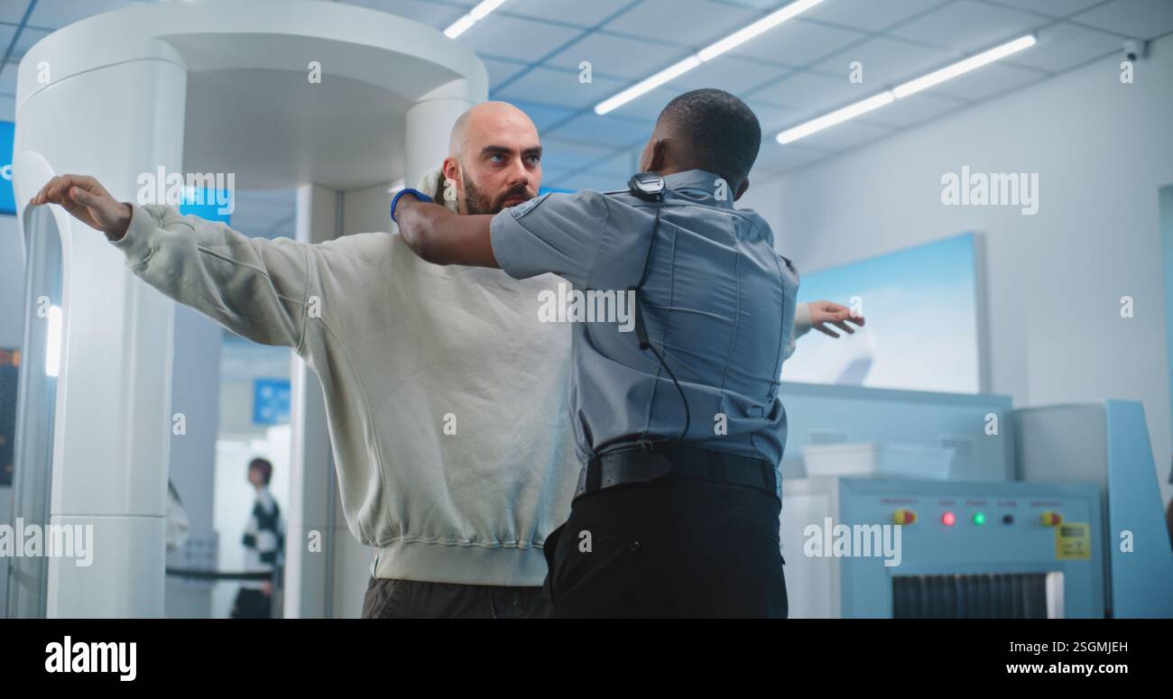 Security Checkpoint in Airport Terminal: Diverse Security Officers ...