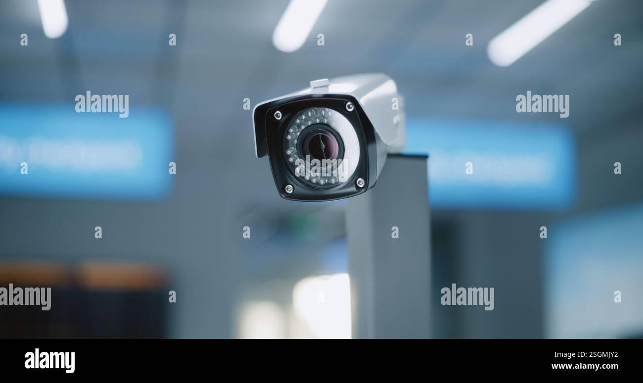 Modern Airport Security System: Close Up of Installed Surveillance ...