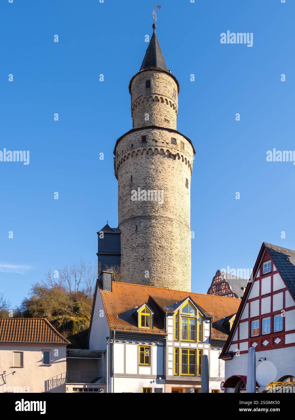 The Hexenturm, a medieval tower, dominates the skyline of idstein ...