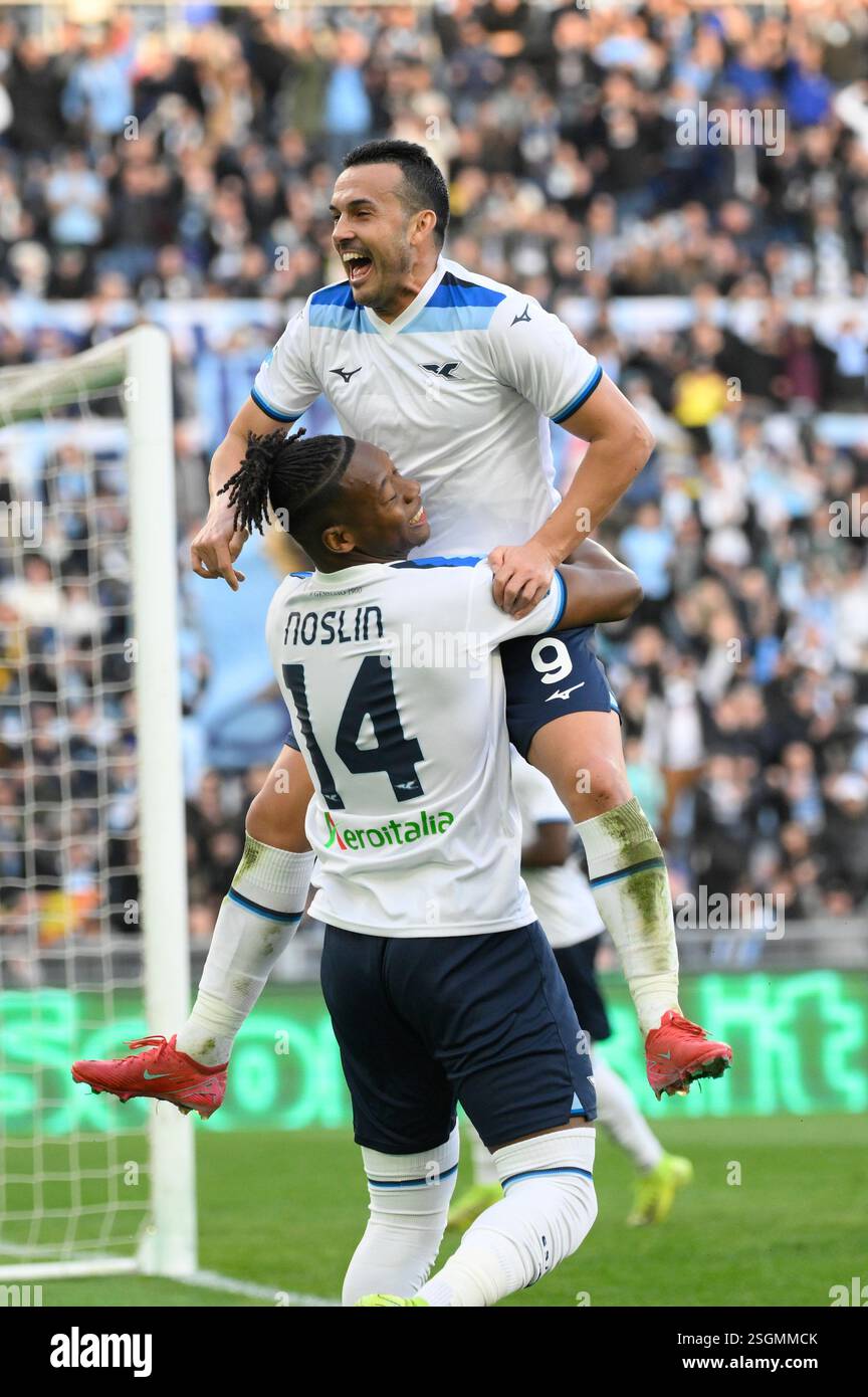 Roma, Italia. 09th Feb, 2025. Lazio's Pedro and Lazio's Tijjani Noslin ...