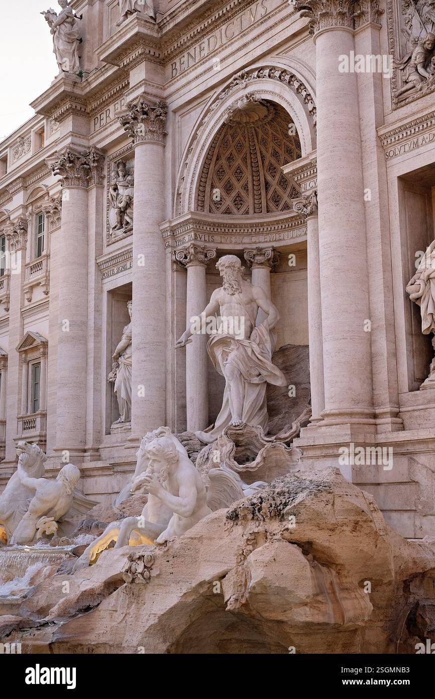 Trevi Fountain close-up featuring intricate sculptures and details ...
