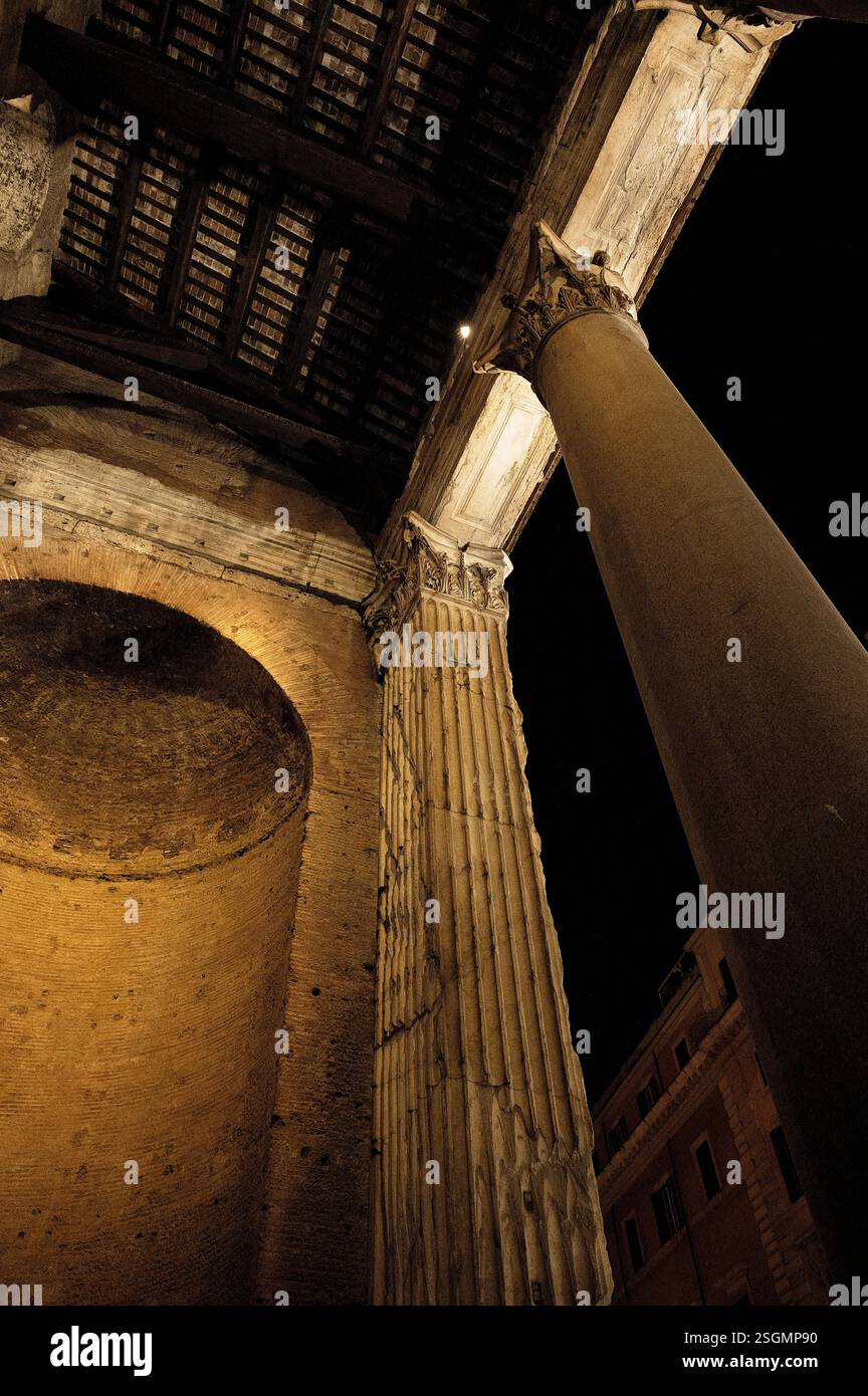 Angled view of the Pantheon's columns and ceiling at night Stock Photo ...