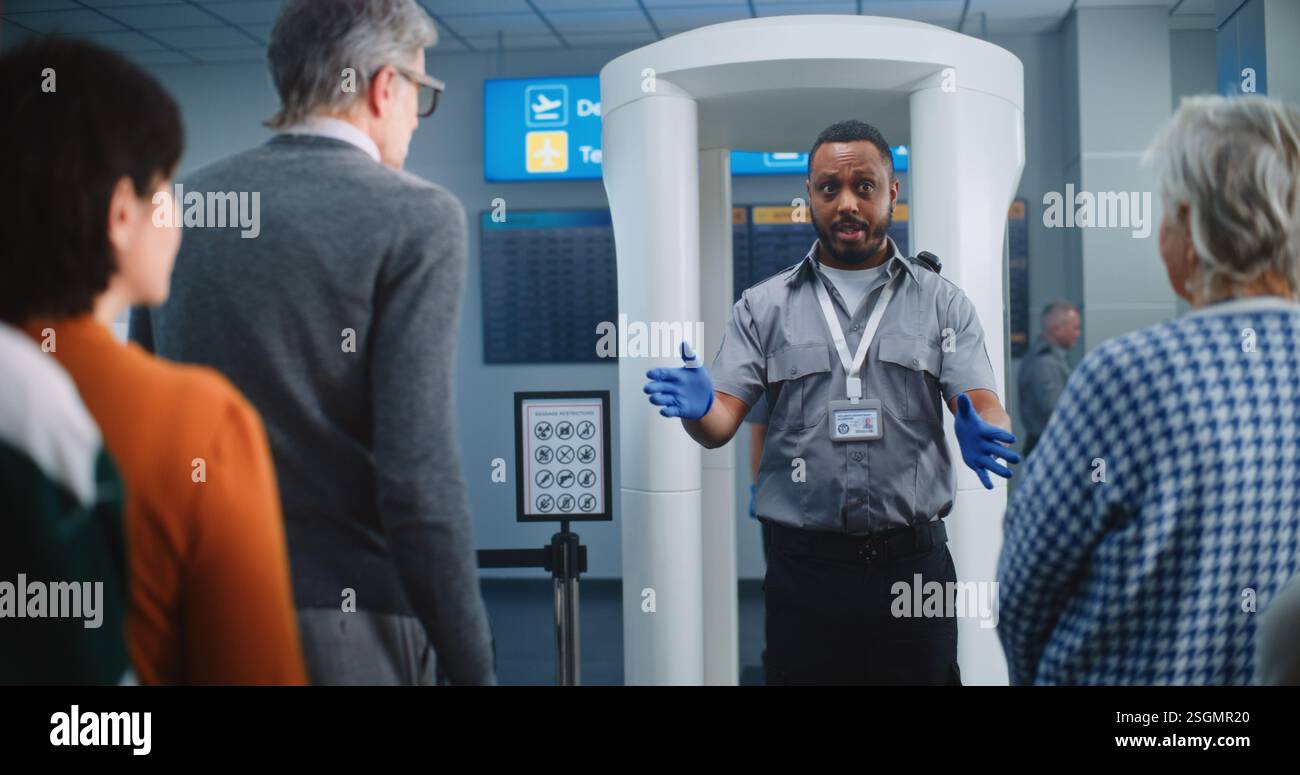 Airport Security Checkpoint: African American Security Officer Gives ...
