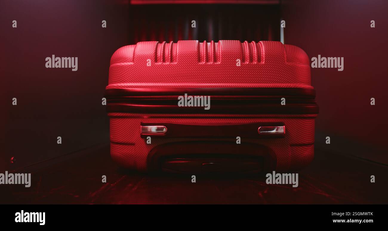 Airport Security Checkpoint: Close Up of Suitcase Moving on Conveyor ...