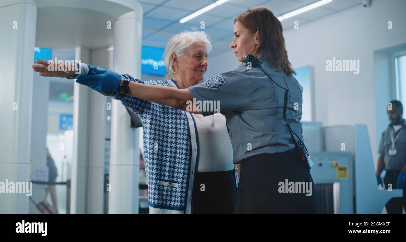 Security Checkpoint in Airport Terminal: Diverse Security Officers ...