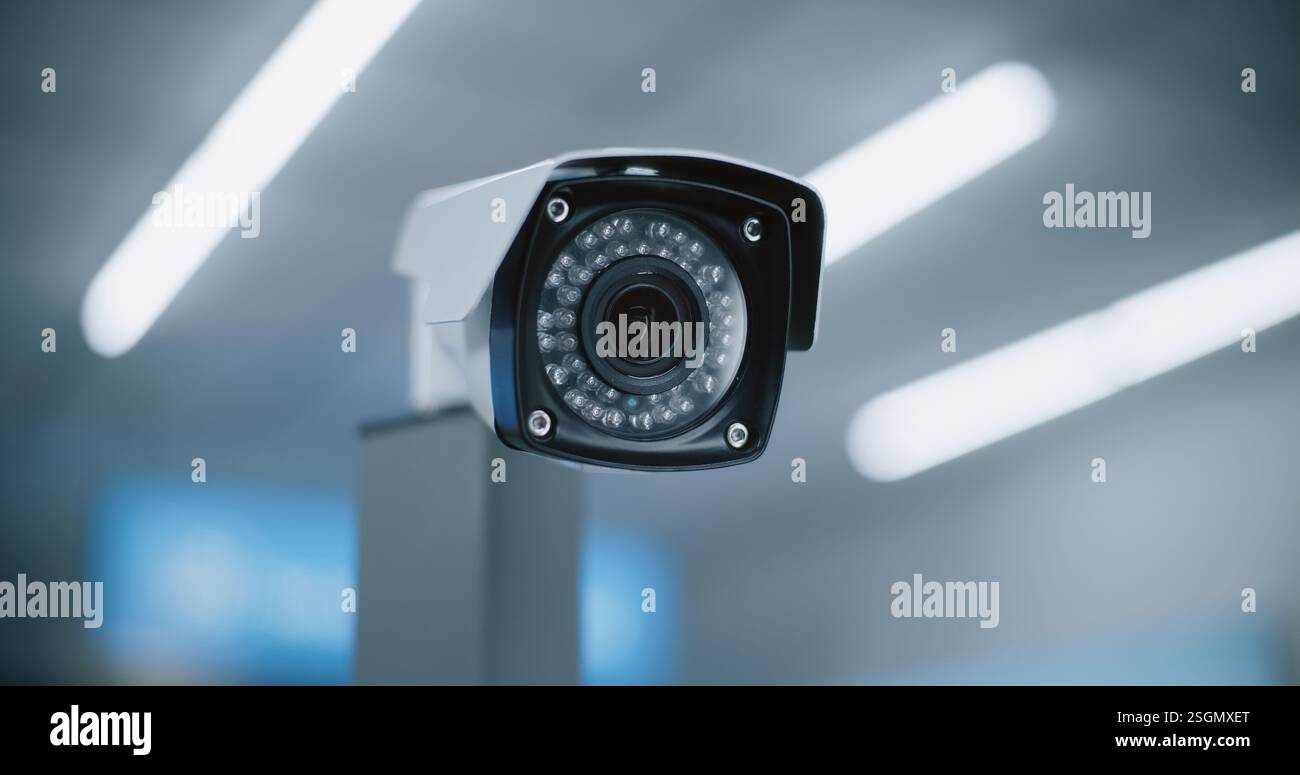 Advanced Airport Security System: Close Up of Installed CCTV Camera ...