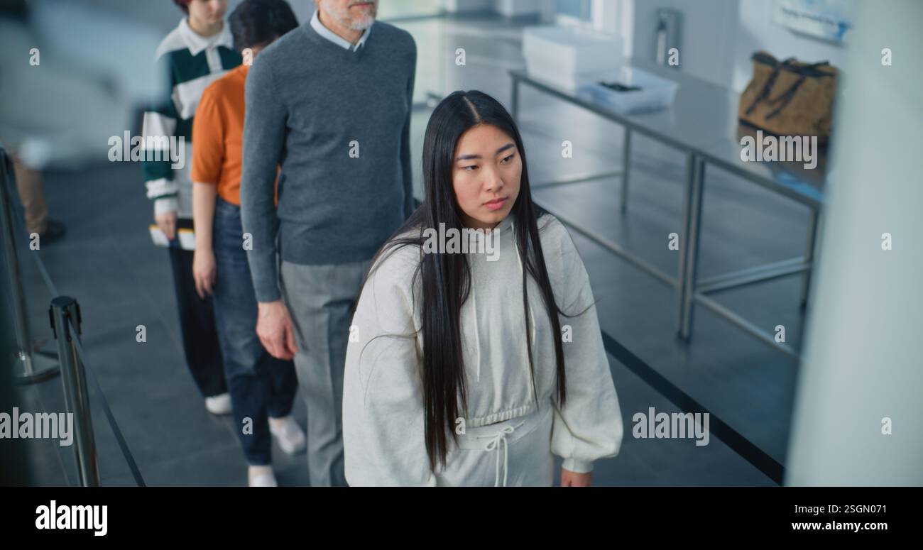 Security Check in Airport Terminal: Queue of People with Diverse ...