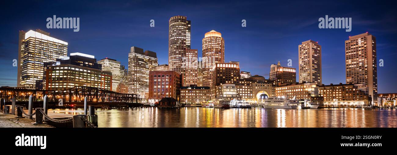Boston Massachusetts downtown city skyline at night Stock Photo - Alamy