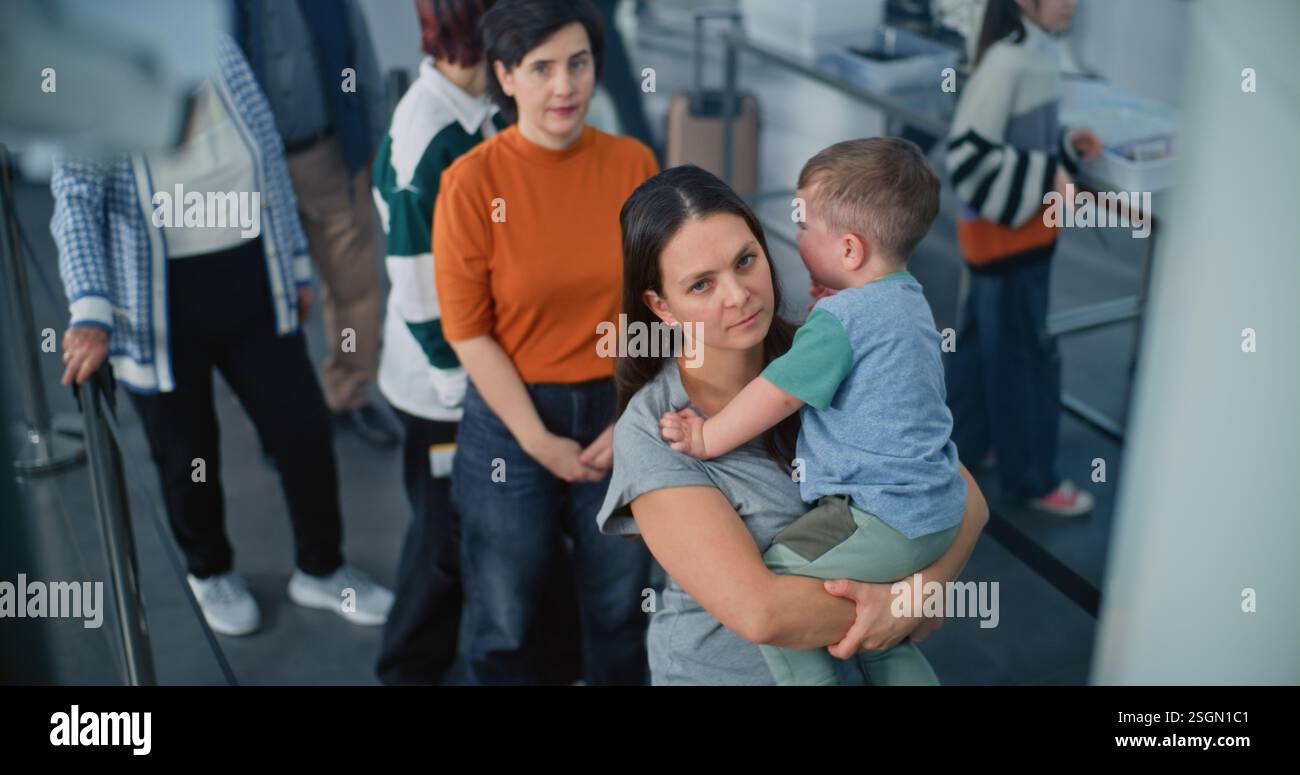 Security Checkpoint in Airport Terminal: Queue of Diverse People ...