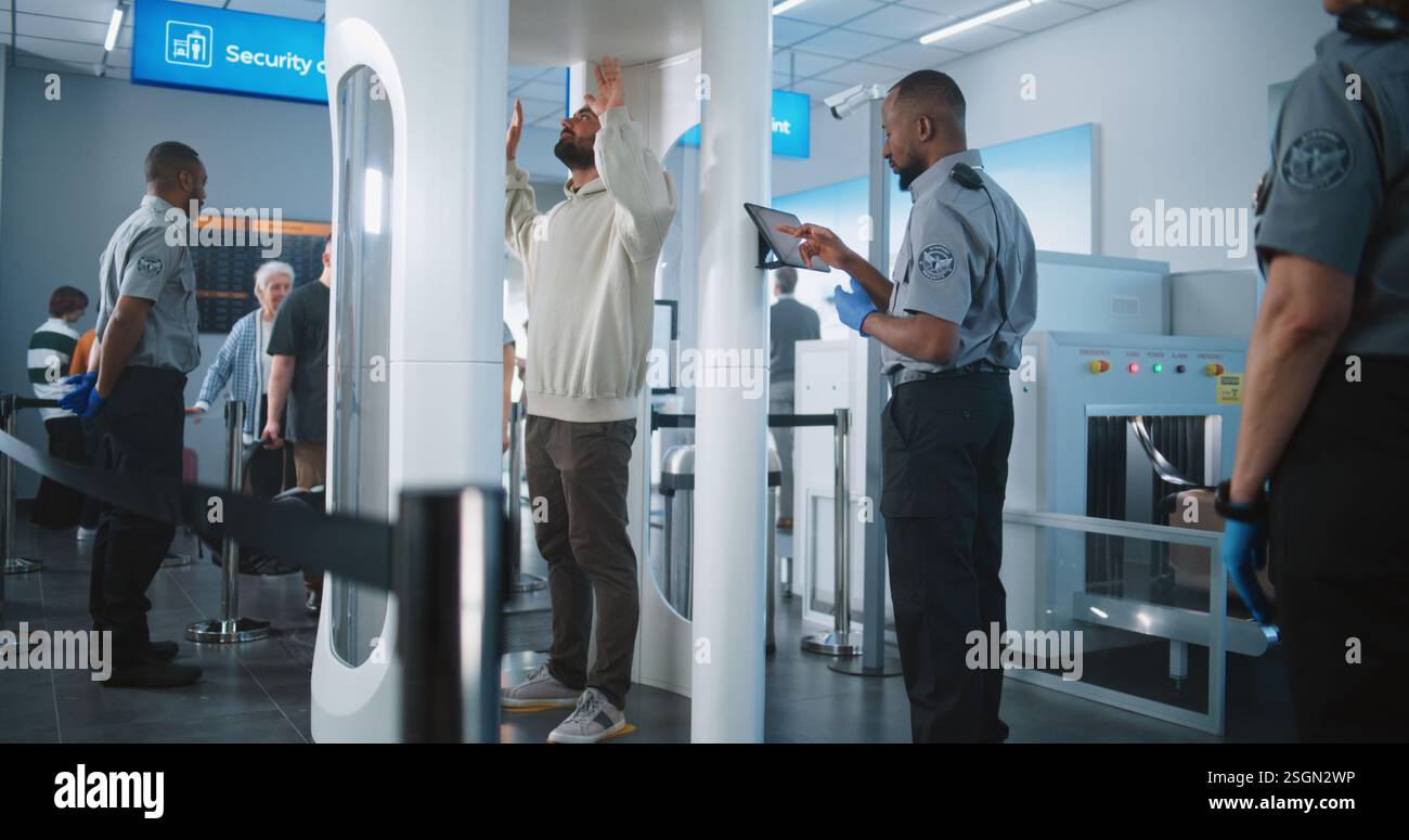 Airport Security Checkpoint: Multiethnic Passengers Passing Through ...