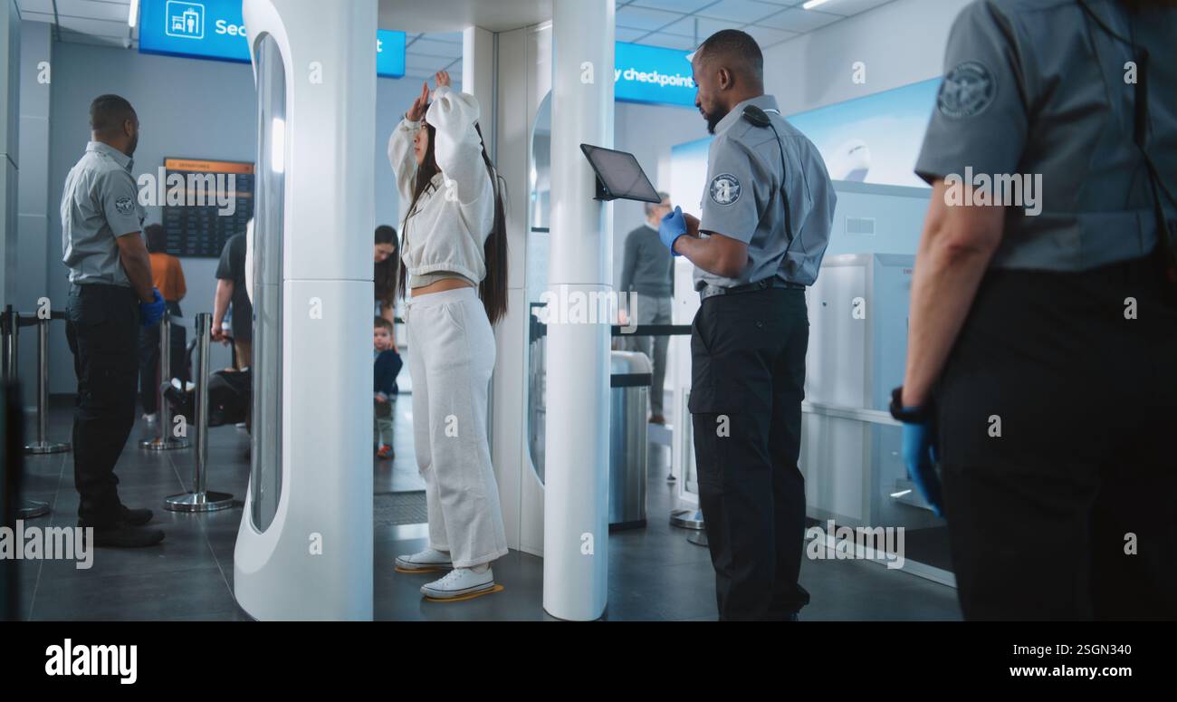 Airport Security Checkpoint: Multiethnic Passengers Passing Through ...