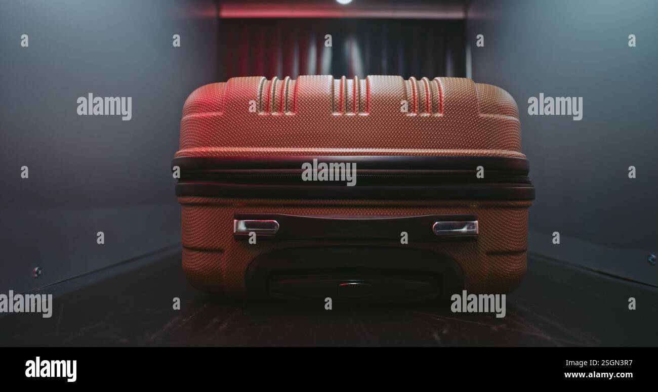 Airport Security Checkpoint: Close Up of Suitcase Moving on Conveyor ...