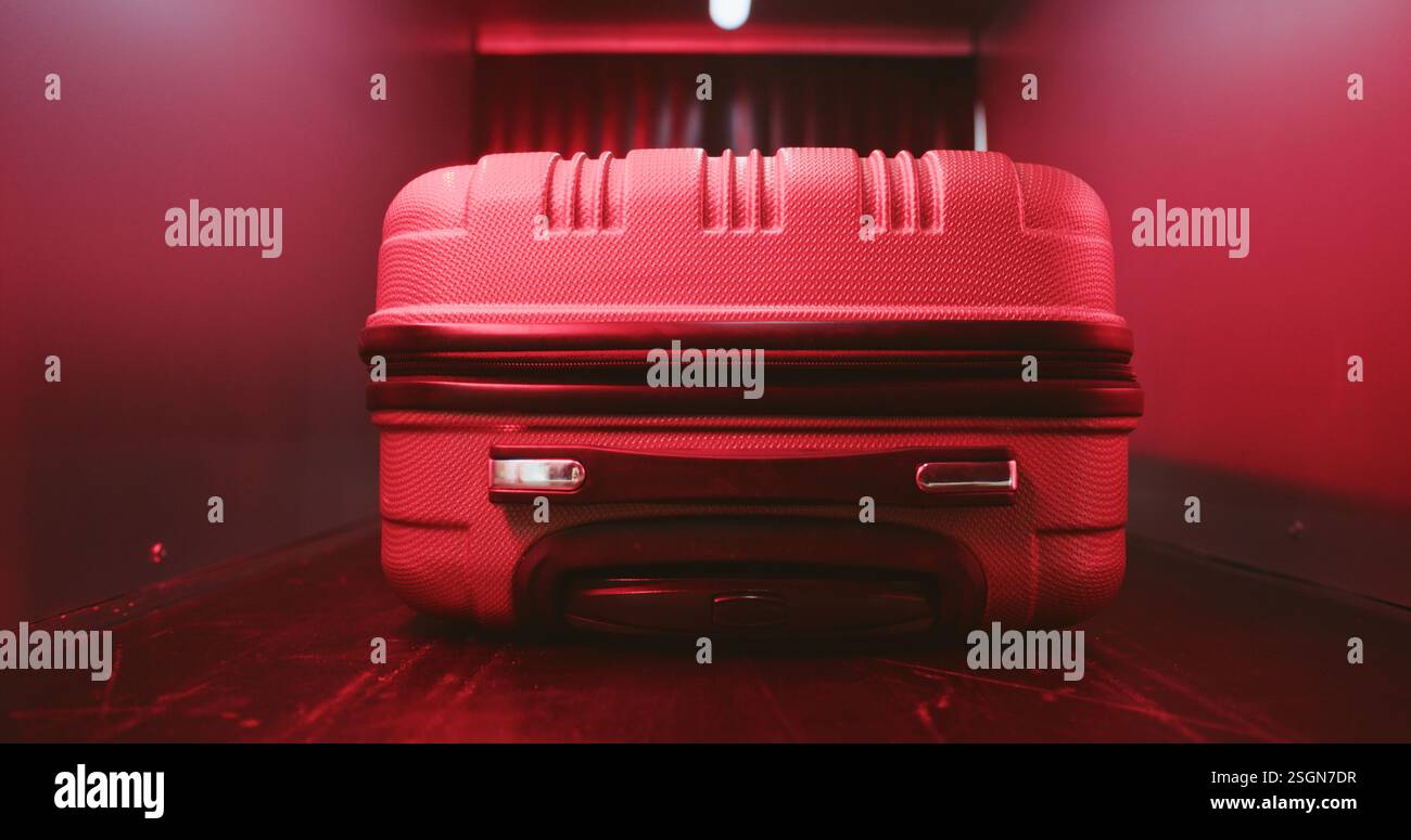 Airport Security Checkpoint: Close Up of Suitcase Moving on Conveyor ...