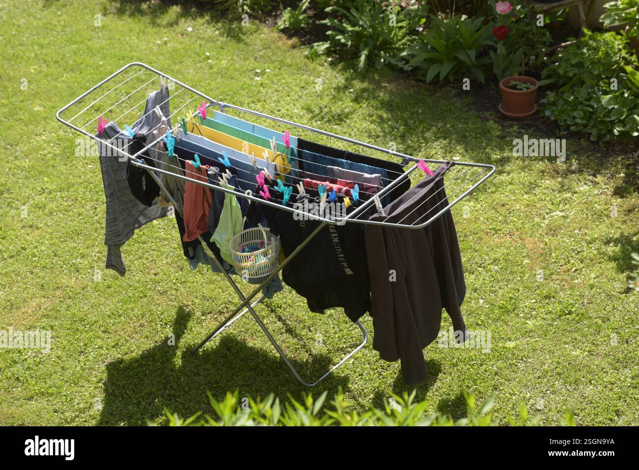 laundry drying outside on a clothesline, freshly washed and cleaned ...