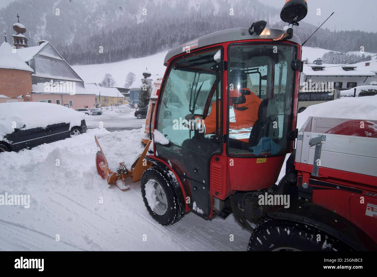 country road, snow clearing vehicle in winter service snow clearing ...