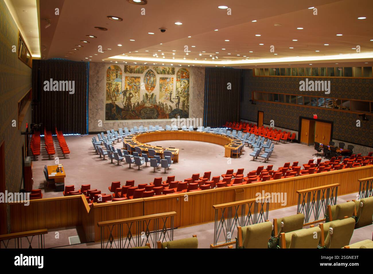 The Security Council Chamber in the headquarters of the United Nations ...