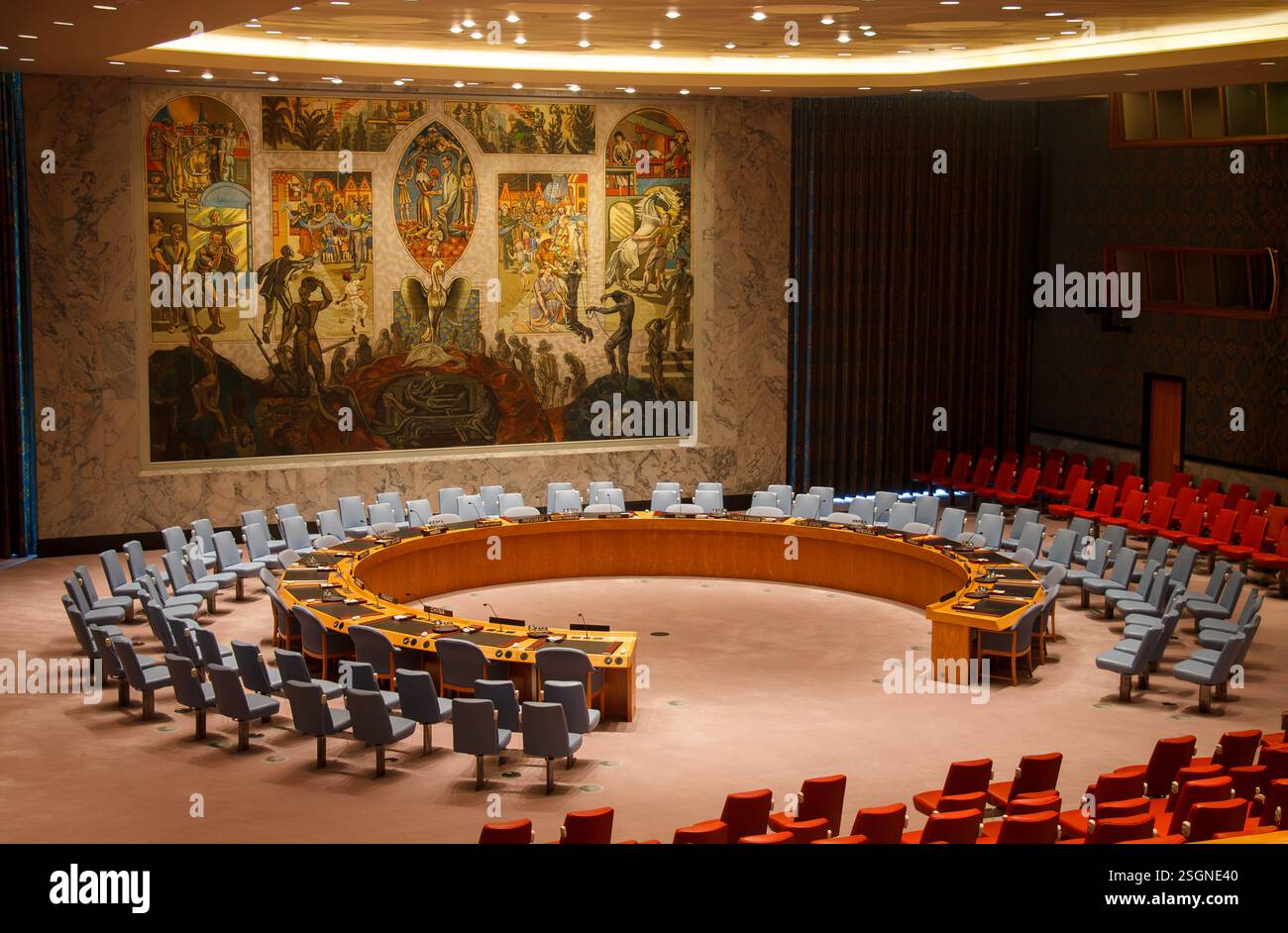 The Security Council Chamber in the headquarters of the United Nations ...