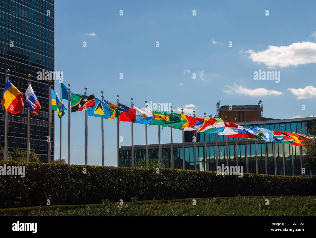 The Line of national flags at the United Nations, Midtown Manhattan ...