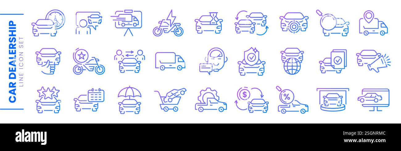 Vector set thin line icons of car dealer. Auto sale dealership ...