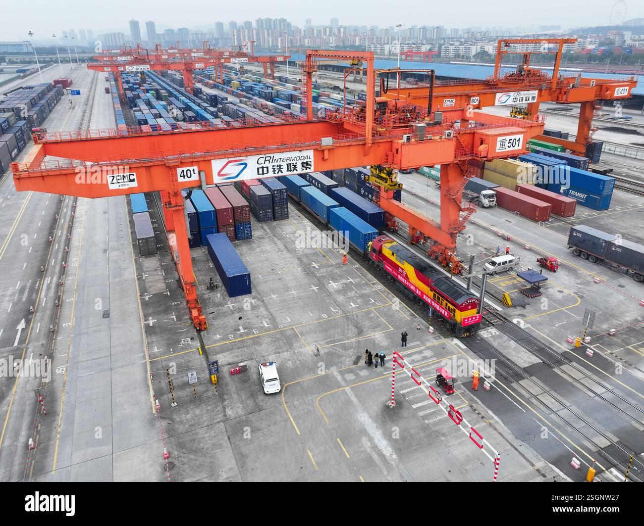 Chongqing, China. 10th Feb, 2025. An aerial drone photo shows a cargo ...