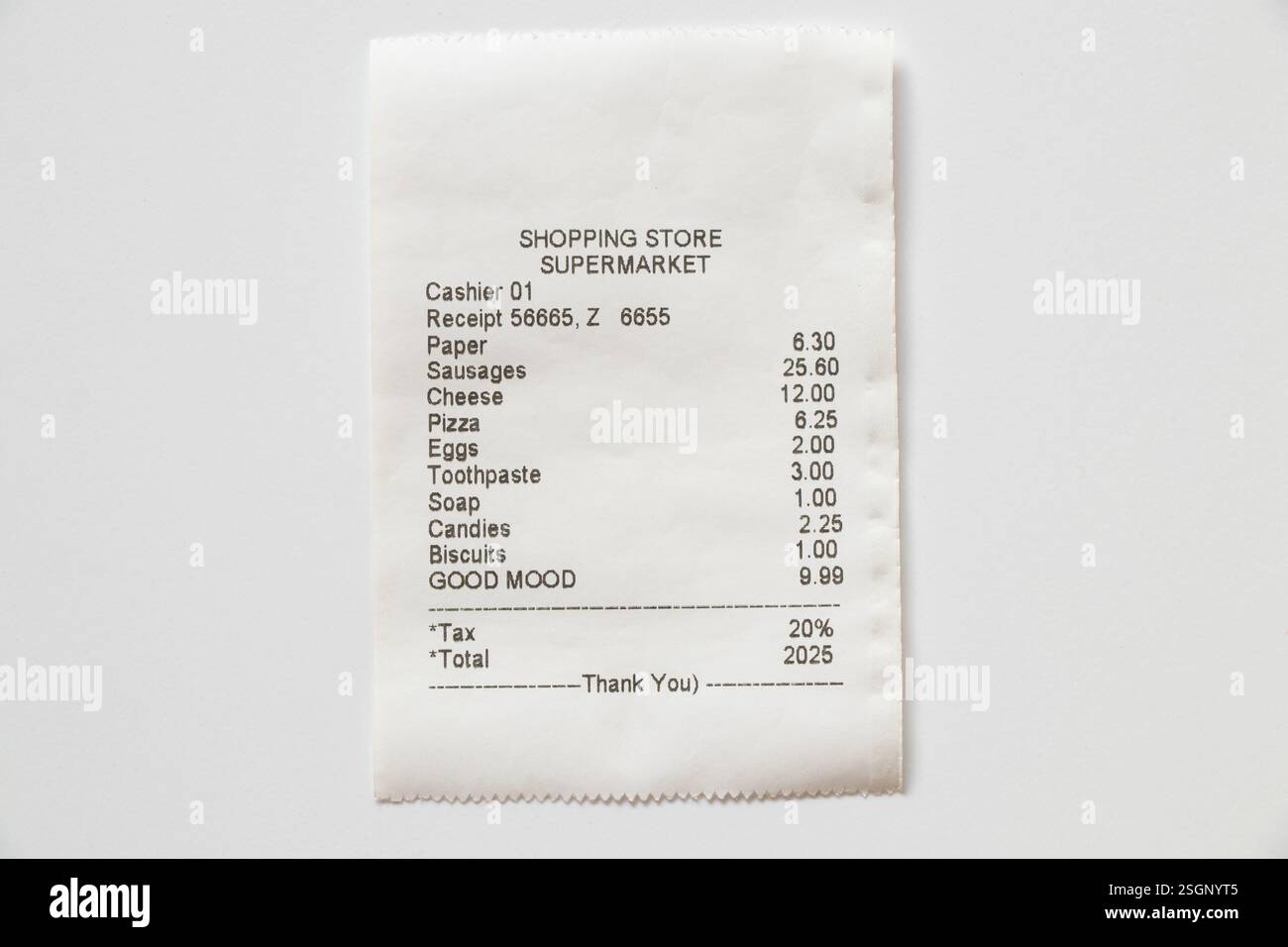 A cash receipt from a supermarket where the shopping list includes the ...